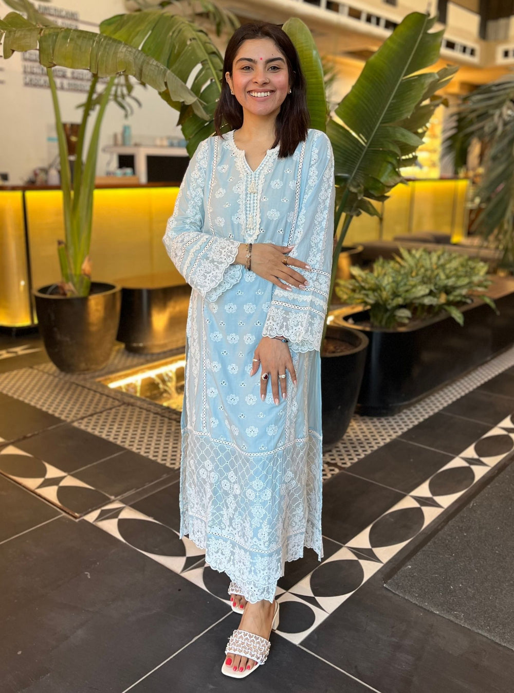 Mulmul Cotton Tamaya Light Blue Kurta With Mulmul Cotton Tamaya Light