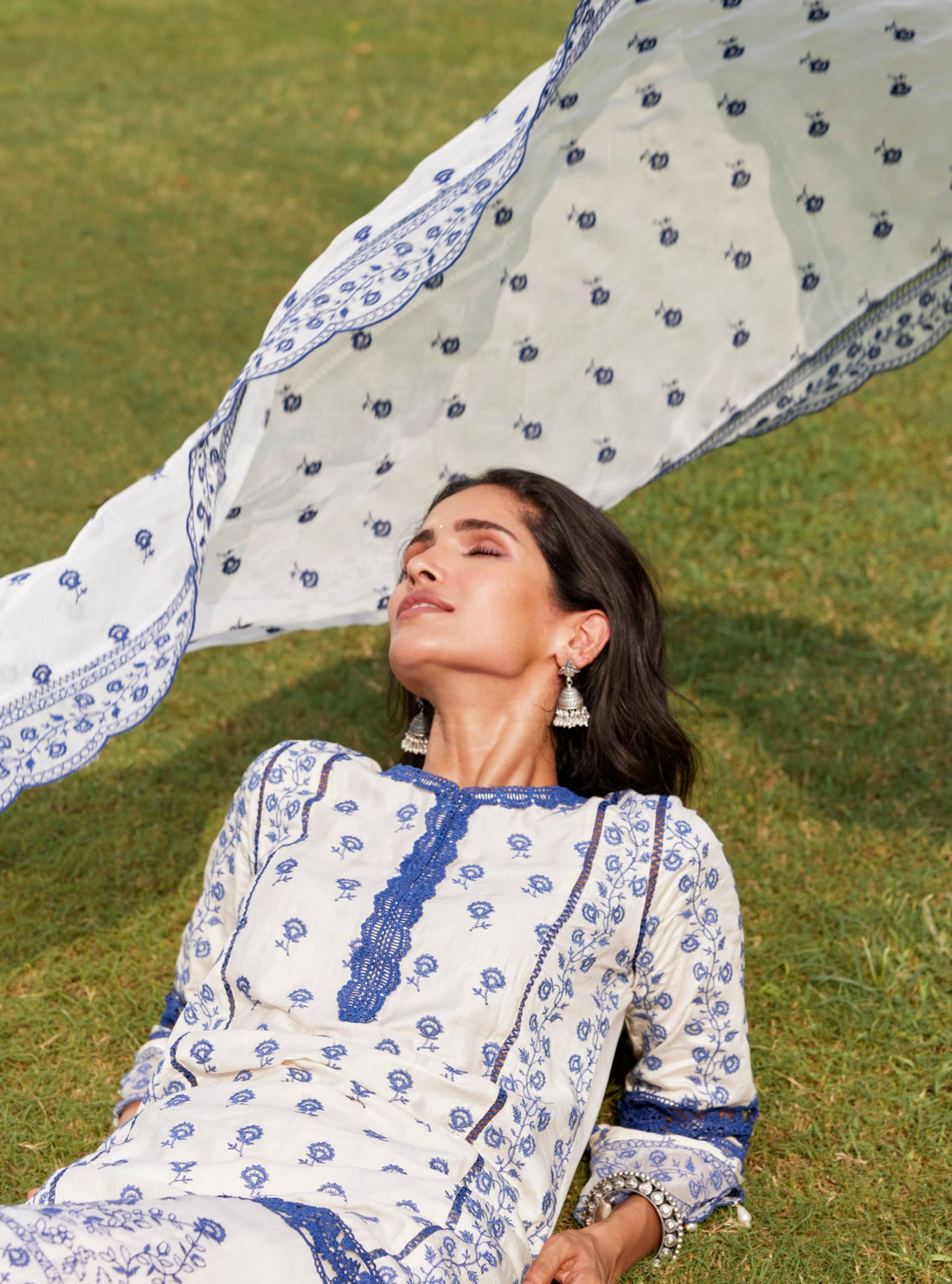 Mulmul Pima Svasti Off white Kurta with Mulmul Pima Svasti Off white P