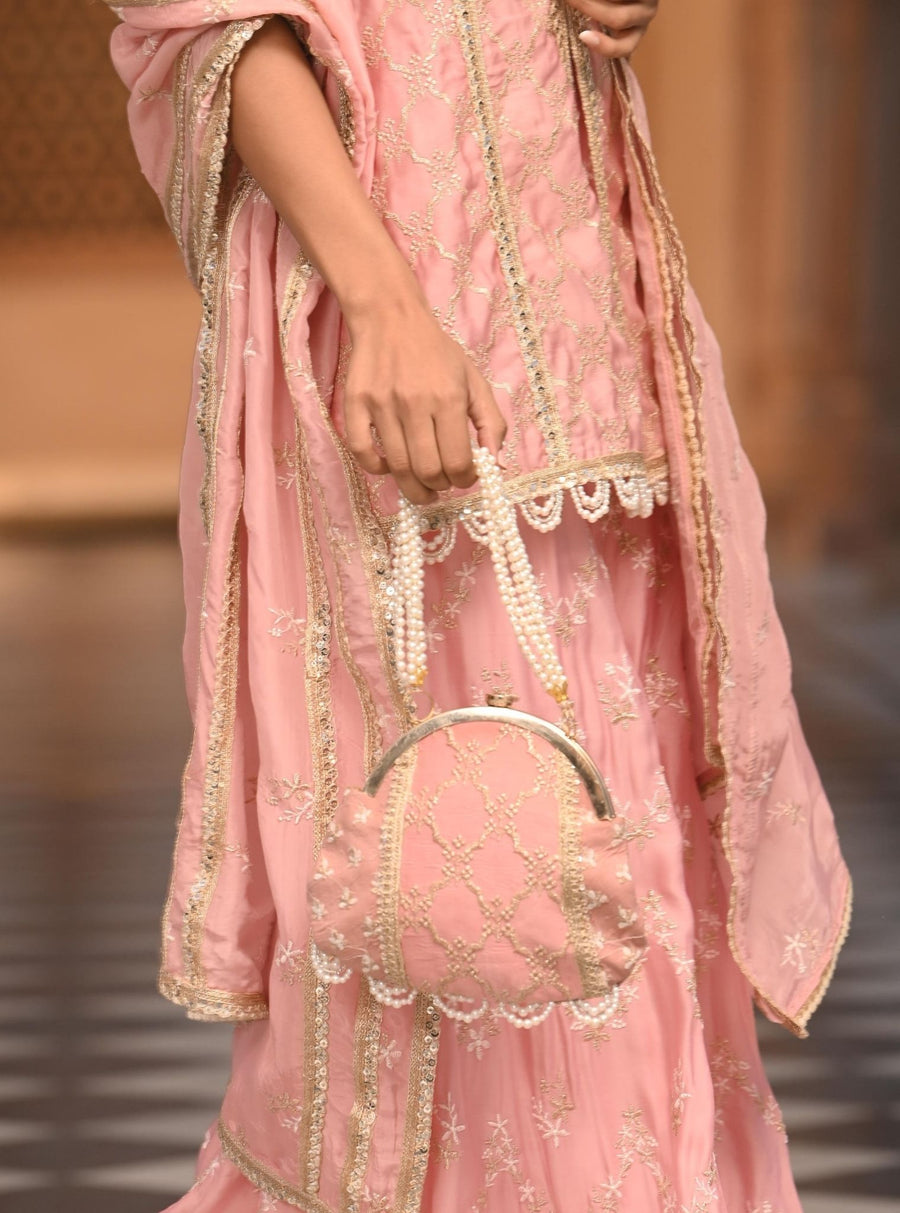 Mulmul Organza Satin Ainah Light Pink Kurta with Mulmul Organza Satin