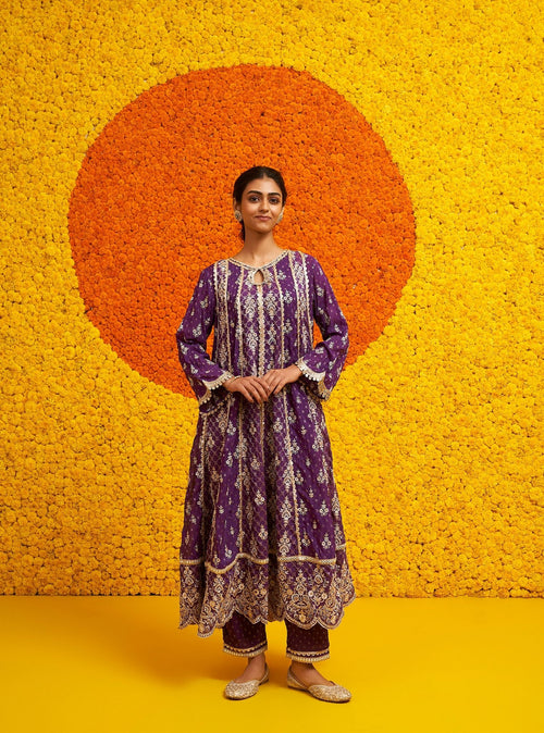 Chalka Banarsi Purple Anarkali Kurta Set