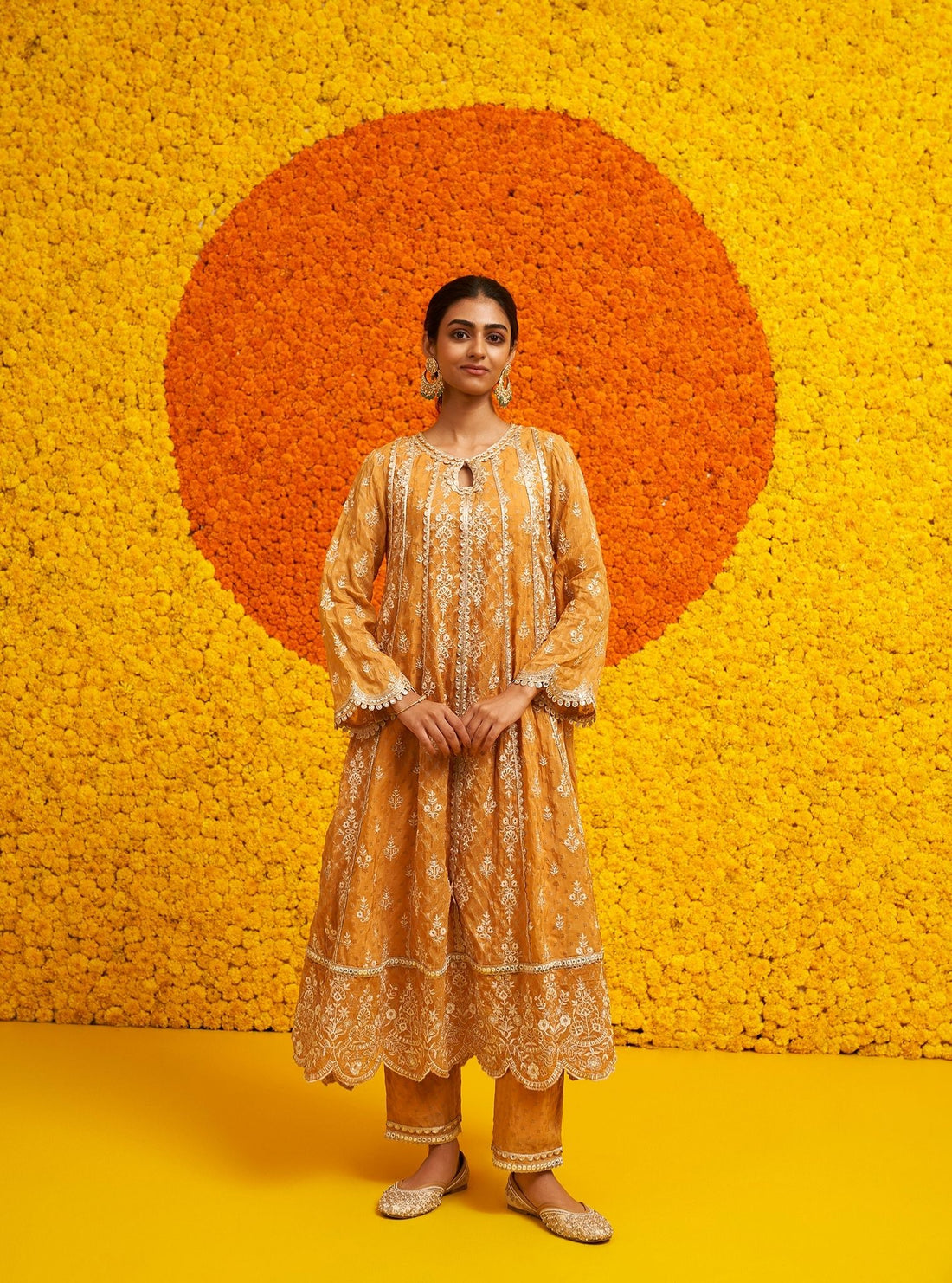 Chalka Banarsi Mustard Anarkali Kurta Set