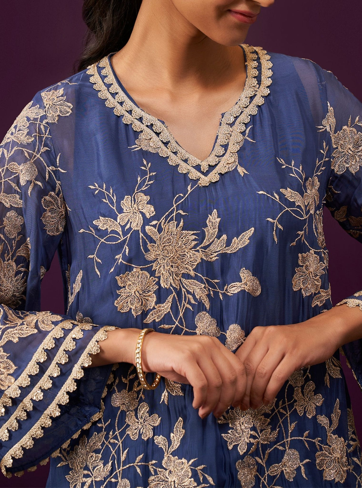 Organza Sunee Navy Kurta Set