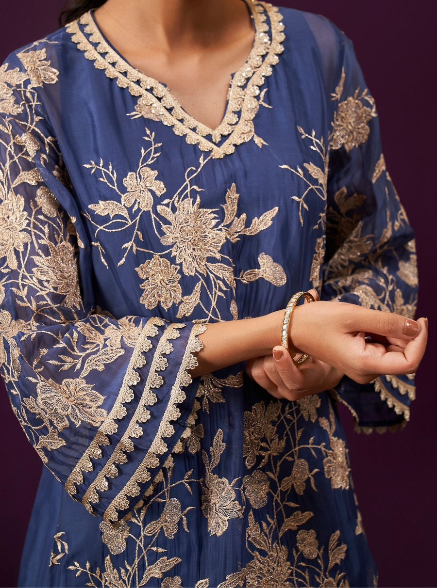 Organza Sunee Navy Kurta Set