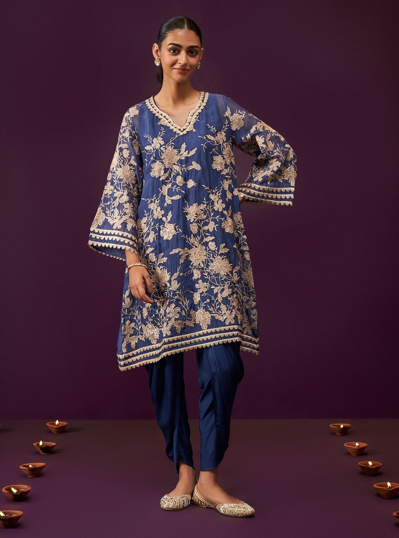 Sunee Organza Navy Kurta Set