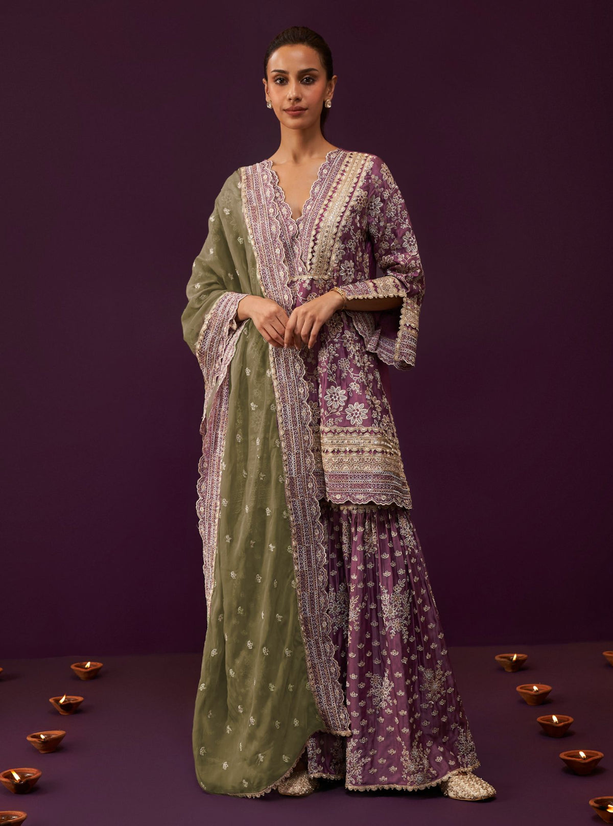 Mulmul Cupro Satin Briar Purple Kurta With Mulmul Cupro Satin Briar Pu