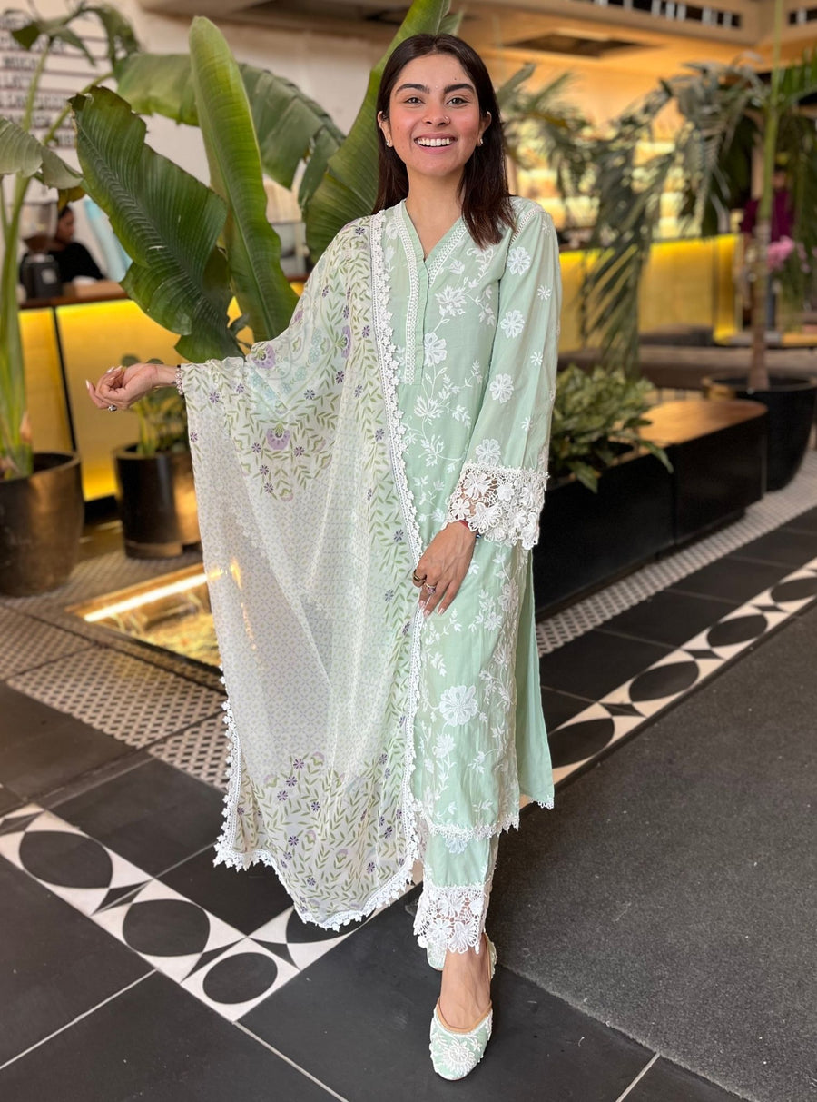 Roli Supima Cotton Green Kurta Set