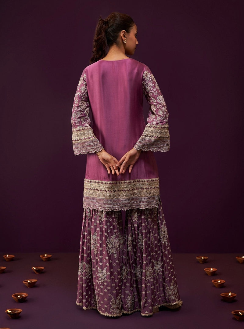 Mulmul Cupro Satin Briar Purple Kurta With Mulmul Cupro Satin Briar Pu