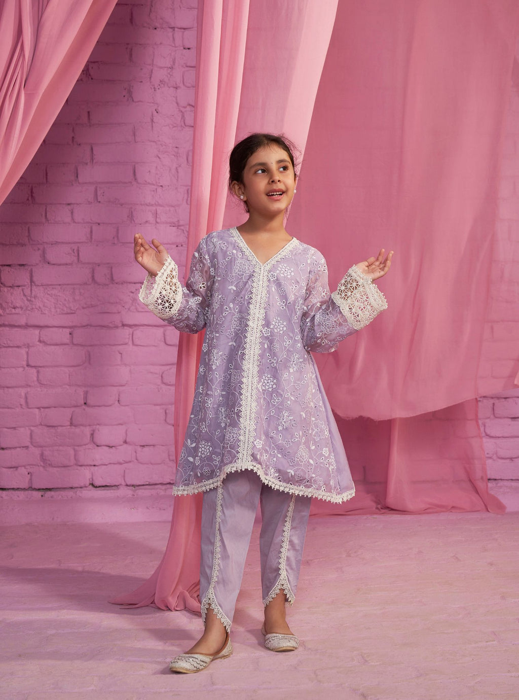 Mulmul Organza Safira Lavender Kurta With Mulmul Cotton Safira Lavende