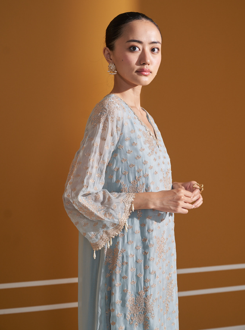 Suwanni Organza Light Blue Kurta Set