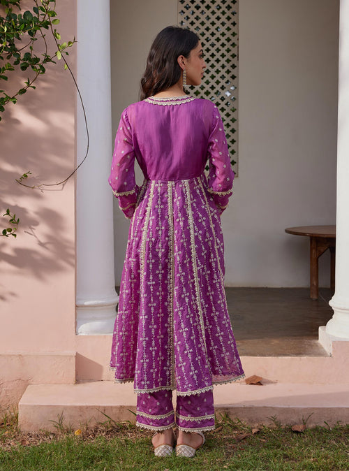 Mulmul Organza Simhi Anarkali Lilac Kurta with Mulmul Pima Simhi Lilac