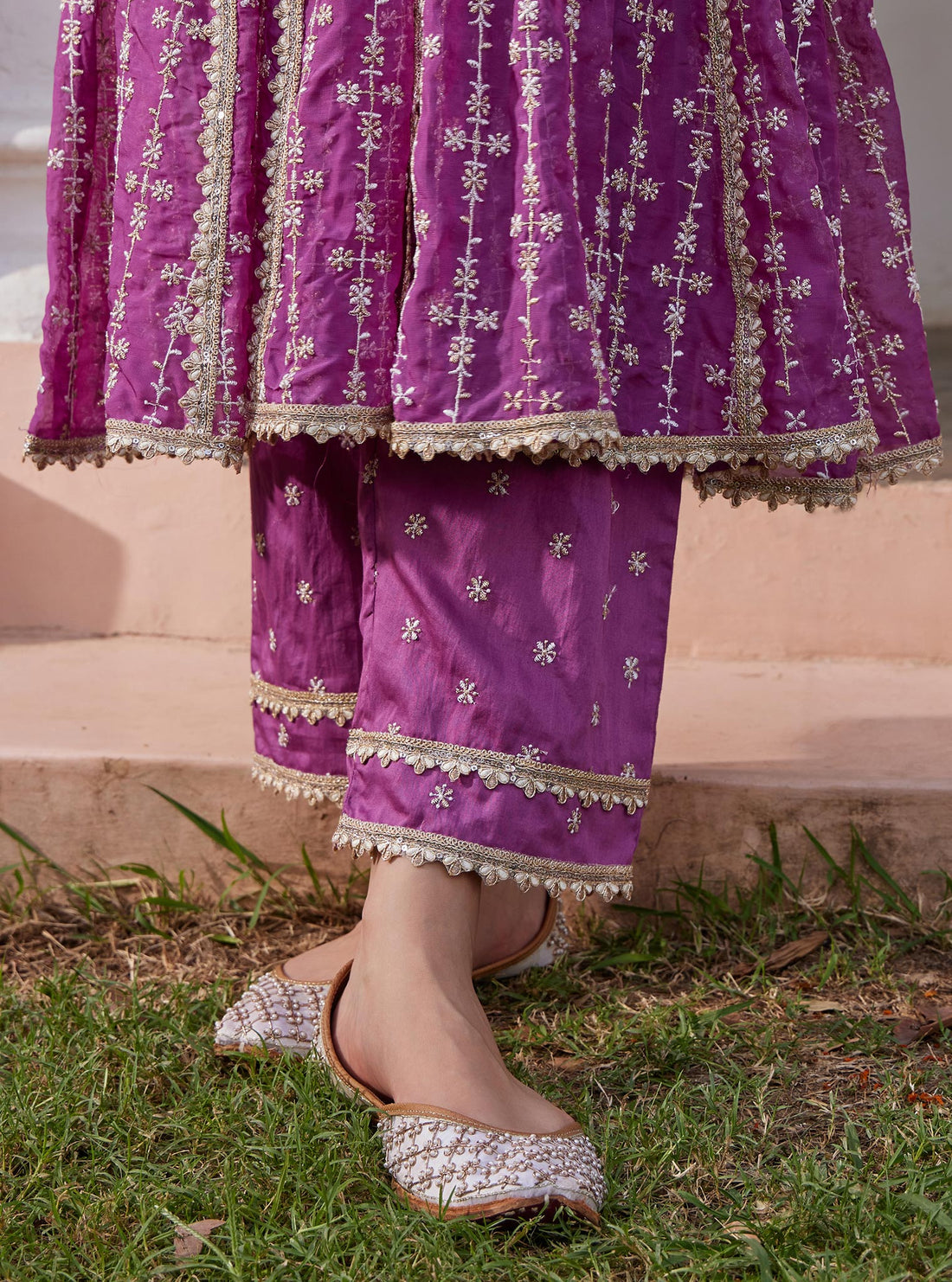 Mulmul Organza Simhi Anarkali Lilac Kurta with Mulmul Pima Simhi Lilac