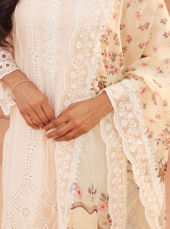 Mulmul Pima Vachi Off White Kurta with Mulmul Pima Vachi Off White Pan