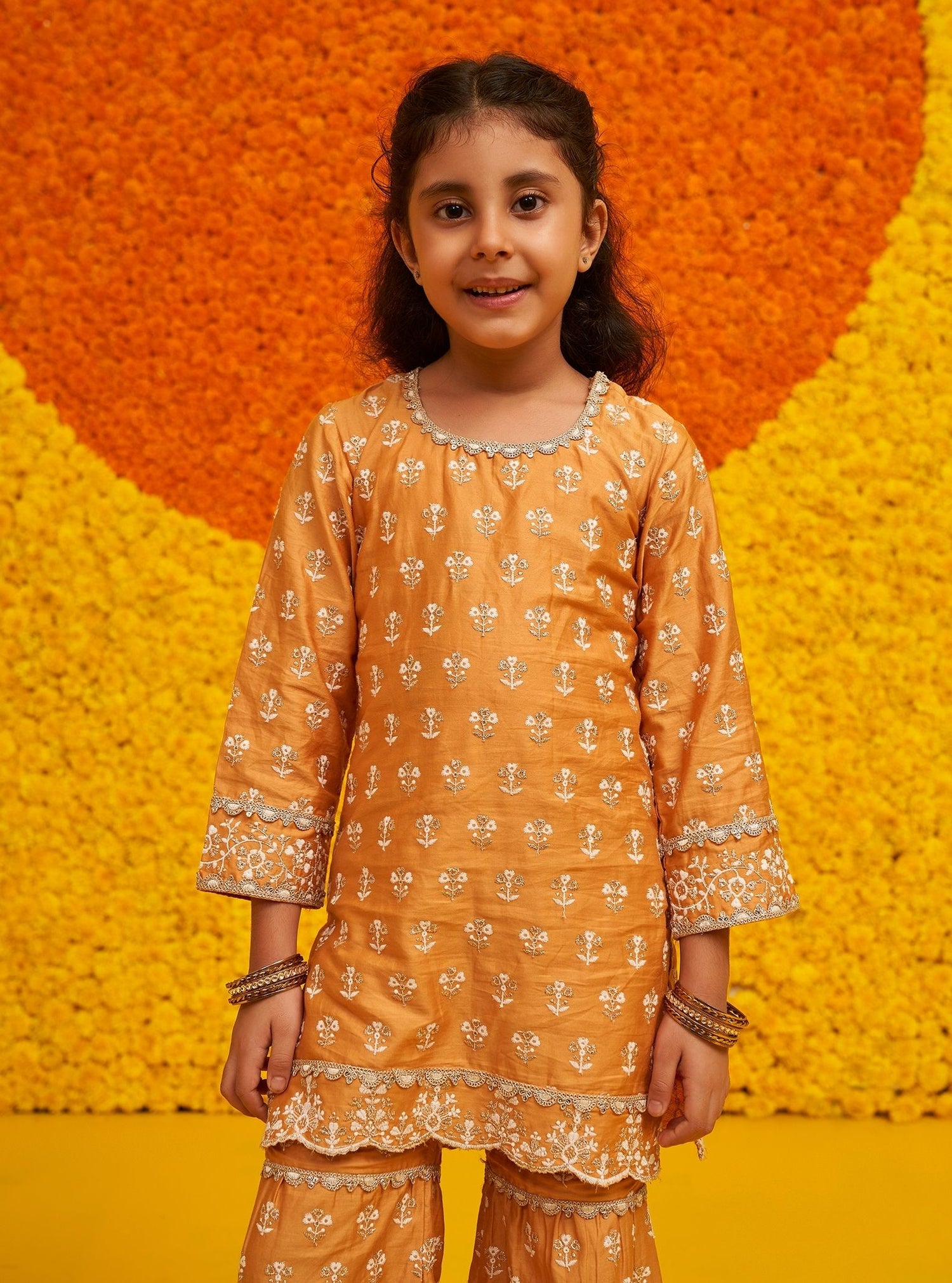 Becca Pima Satin Orange Kurta with Garara Set