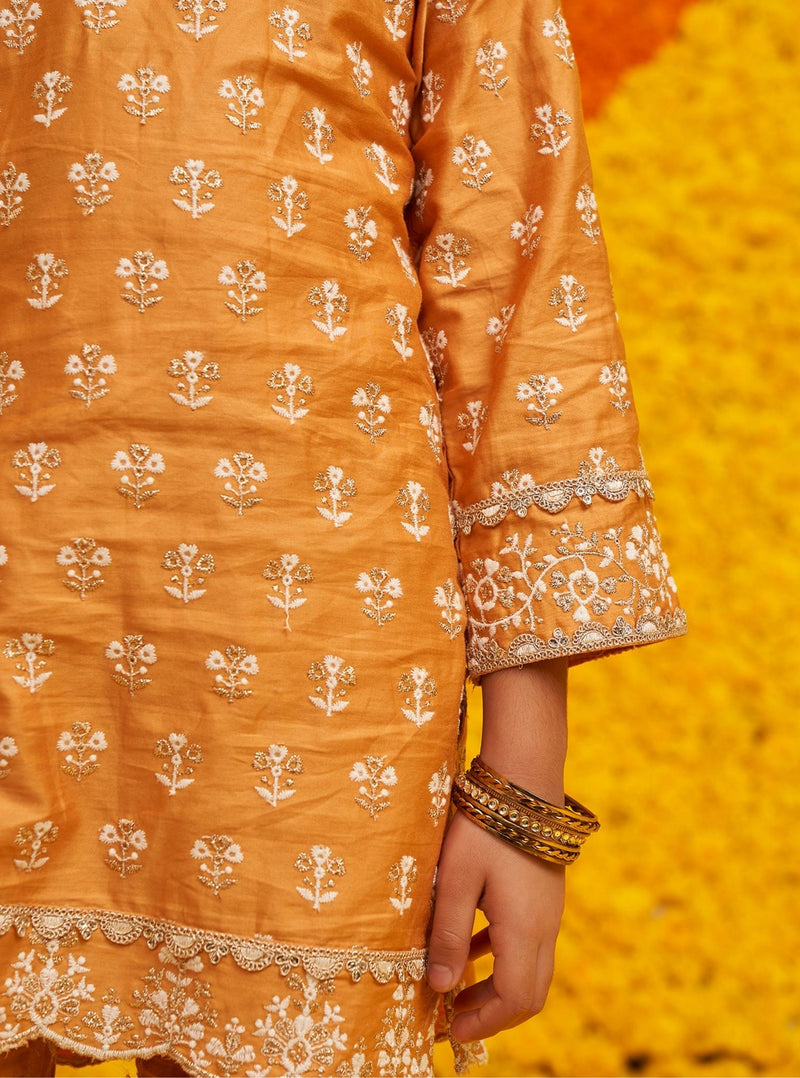 Becca Pima Satin Orange Kurta with Garara Set