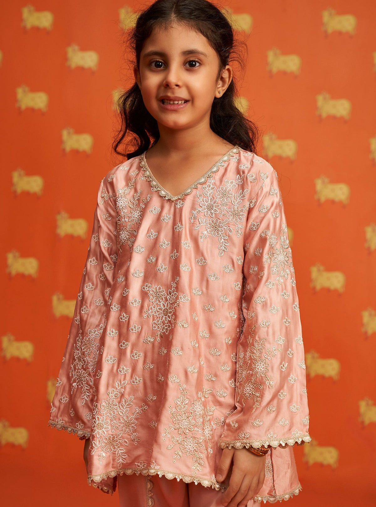 Adeola Cupro Satin Pink Kurta with Dhoti Pant Set