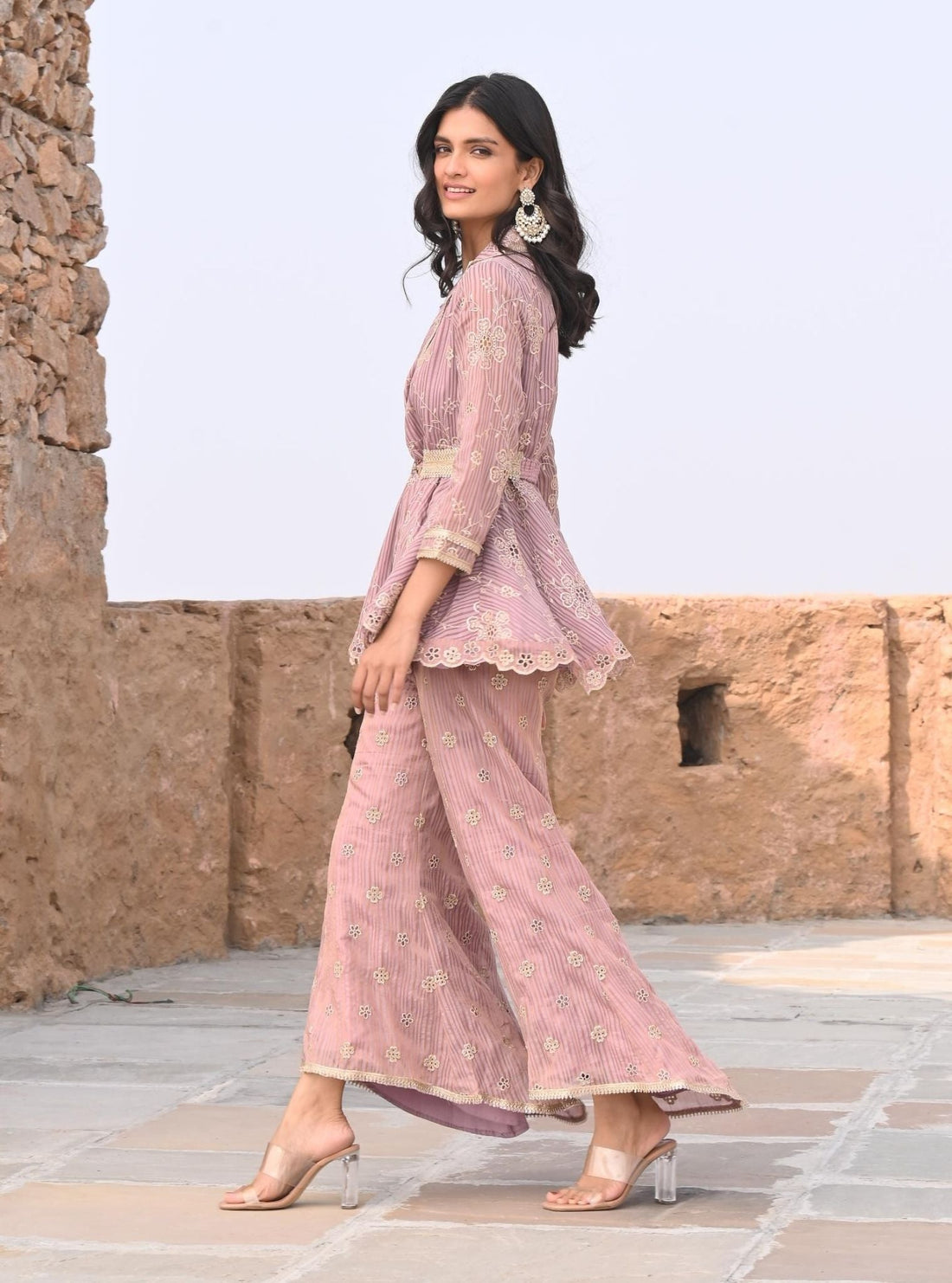 Mulmul Banarsi Chashni Lilac Top with Mulmul Banarsi Chashni Lilac Pan