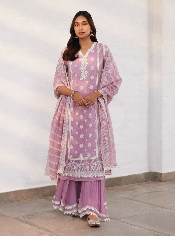 Armagh Organza Lilac Kurta with Sharara Set