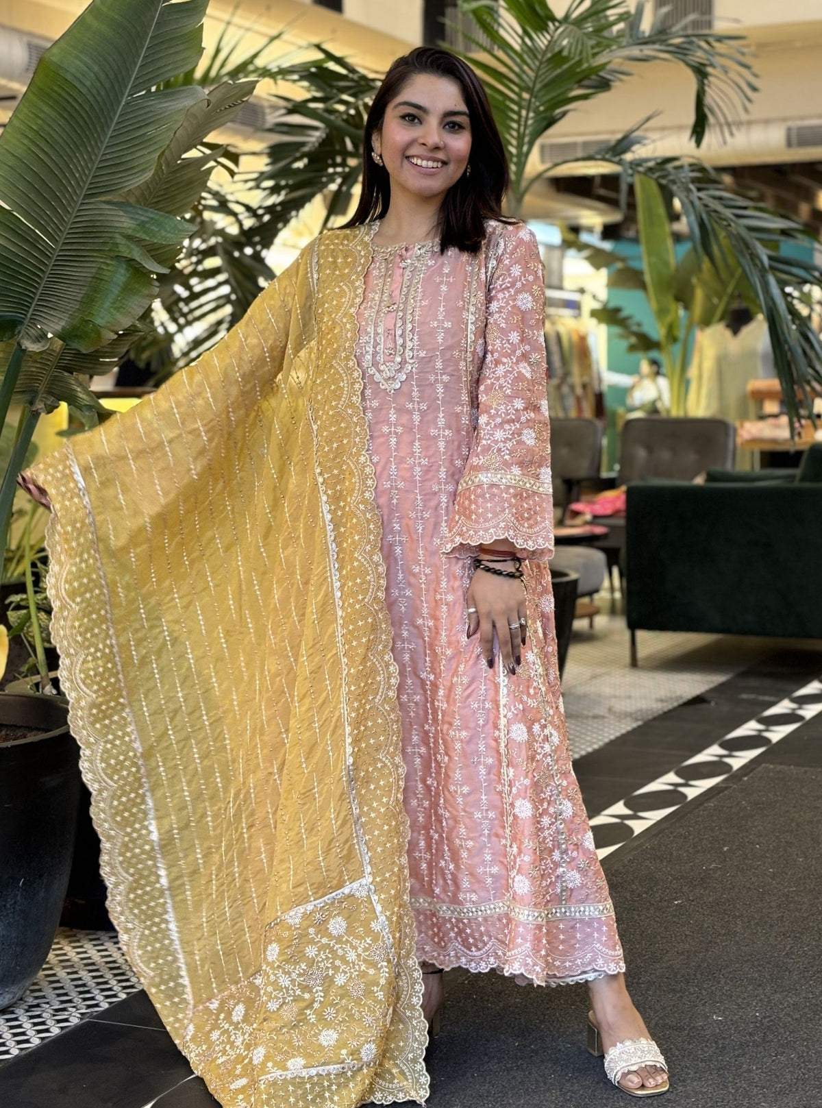 Mulmul Organza Satin Saathiya Pink Kurta With Mulmul Pima Satin Saathi