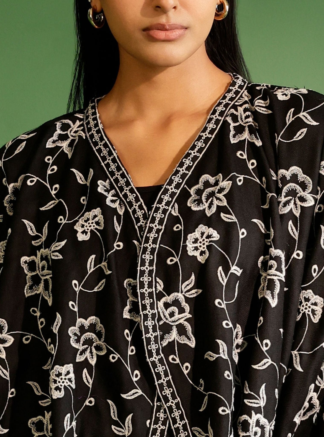 Fawn Wool Black Kaftan with Wool Fawn Black Pant