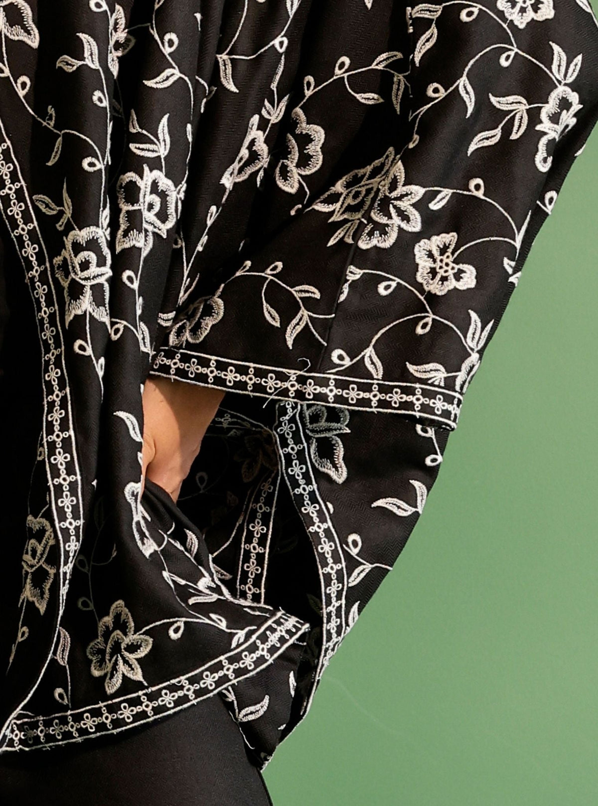 Fawn Wool Black Kaftan with Wool Fawn Black Pant