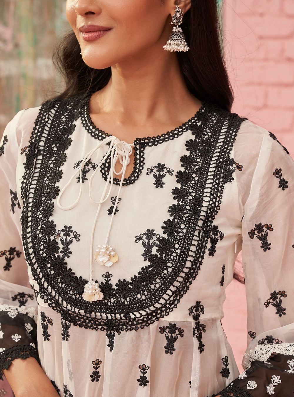 Mulmul Organza Sybil Off White Anarkali Kurta With Mulmul Cotton Sybil