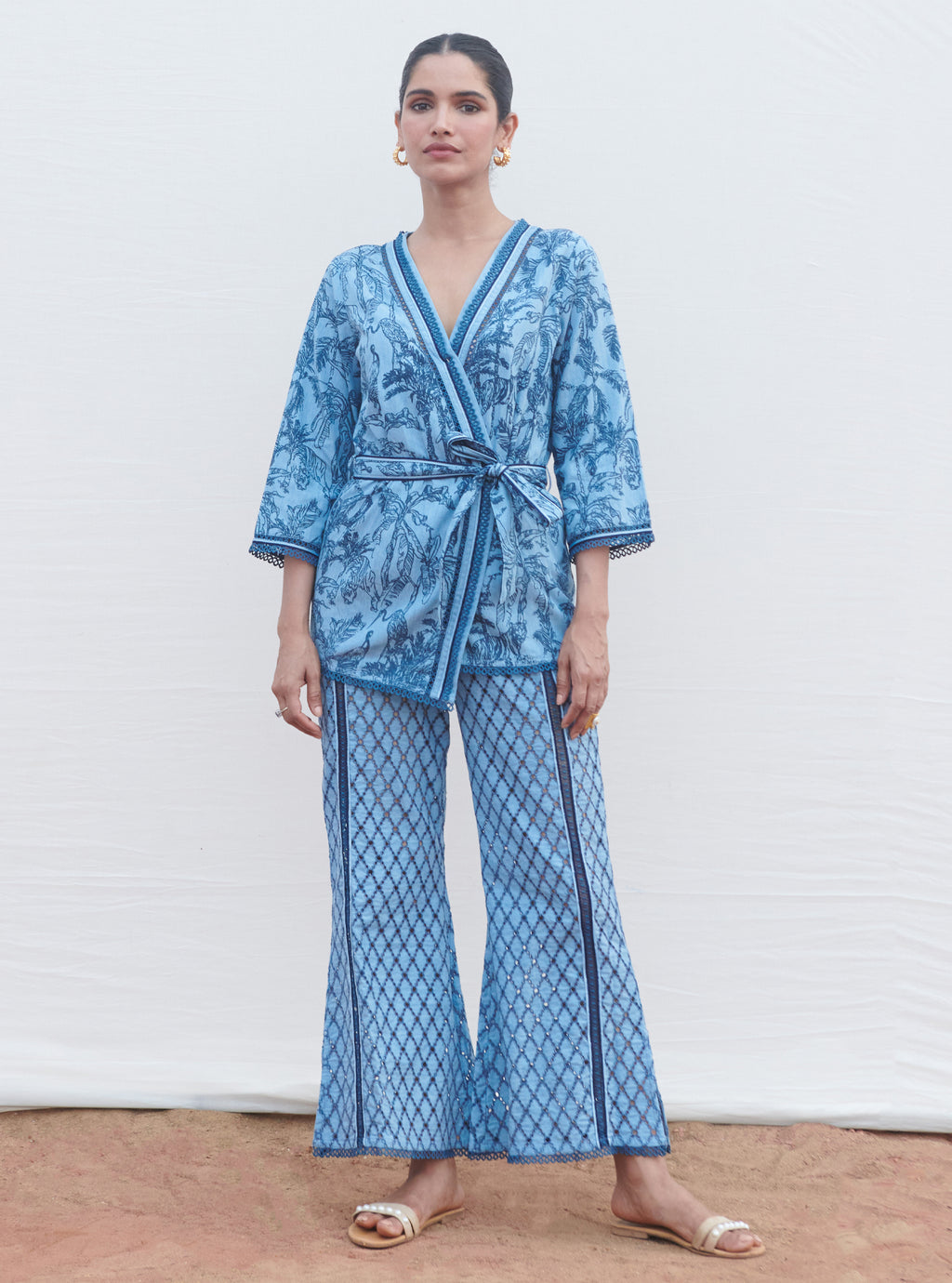 Attina Denim Light Blue Kaftan Set