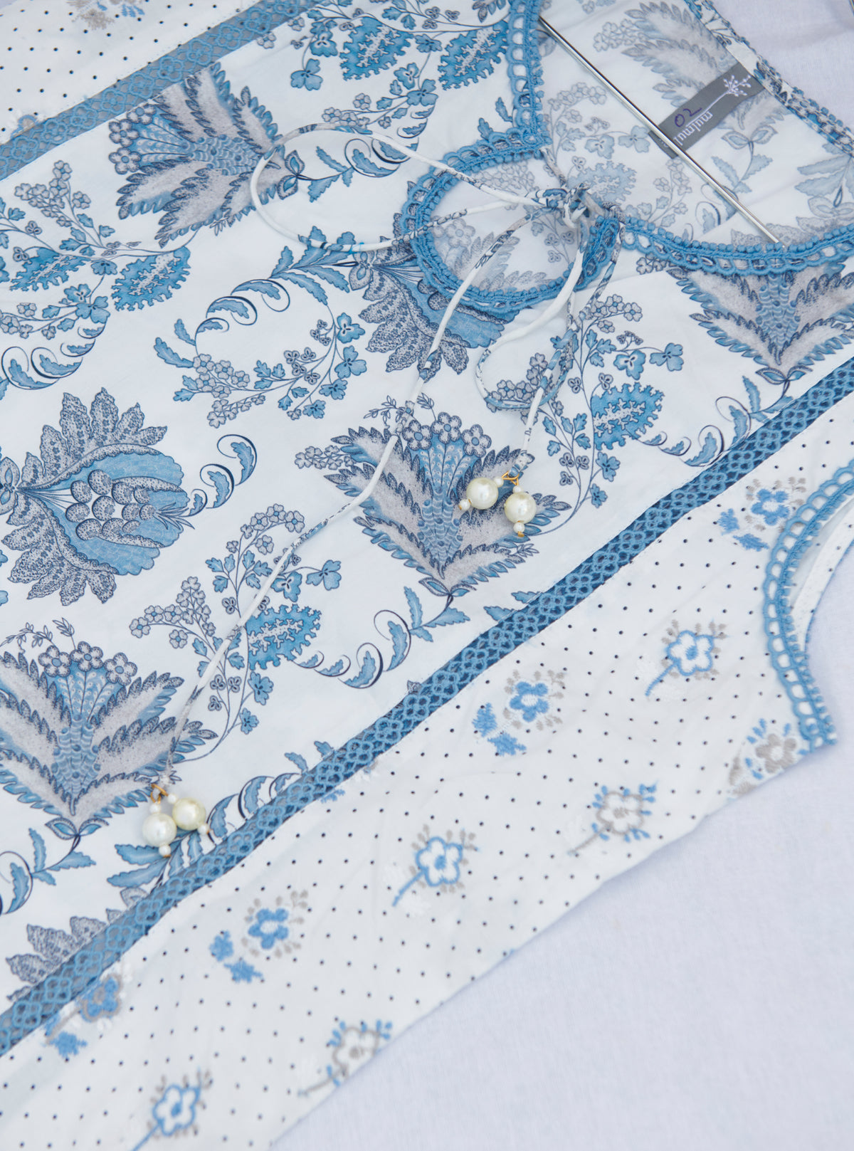 Mulmul Cotton Sakura Blue Kurta With Mulmul Cotton Sakura Blue Pant