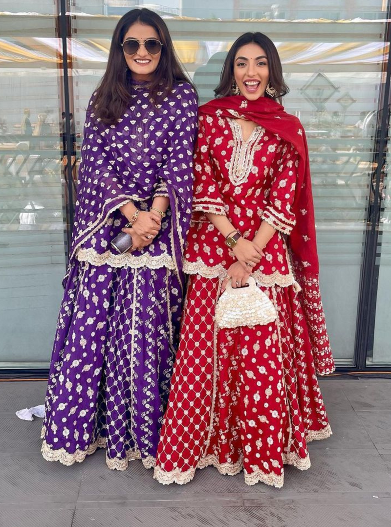 Mulmul Silk Surkh Purple Kurta With Mulmul Silk Surkh Purple Lehenga