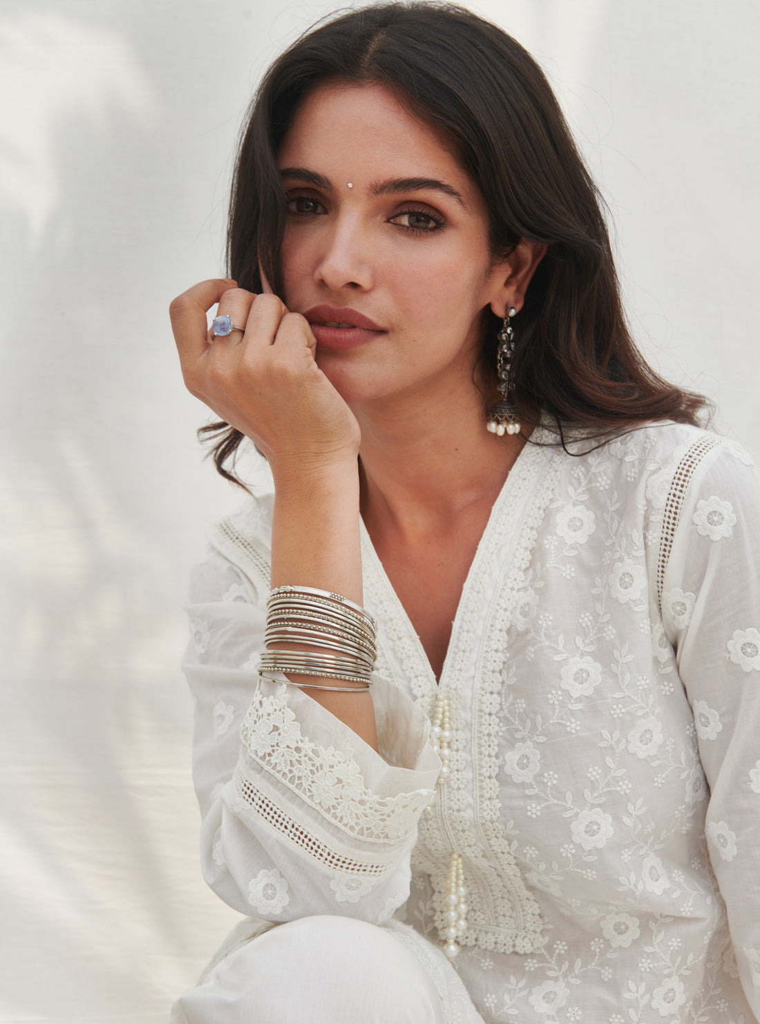 Mulmul Cotton Codli White Kurta With Mulmul Cotton Floral Lace Flared