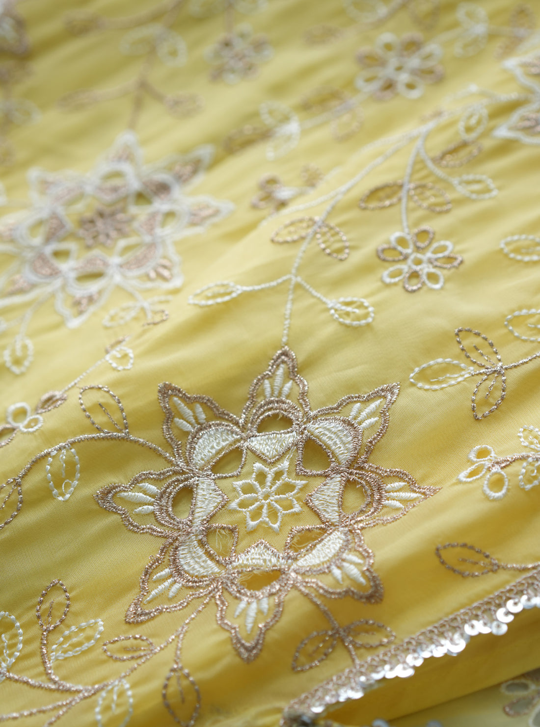 Mulmul Organza Jugni Yellow Kurta With Mulmul Pima Jugni Yellow Pant