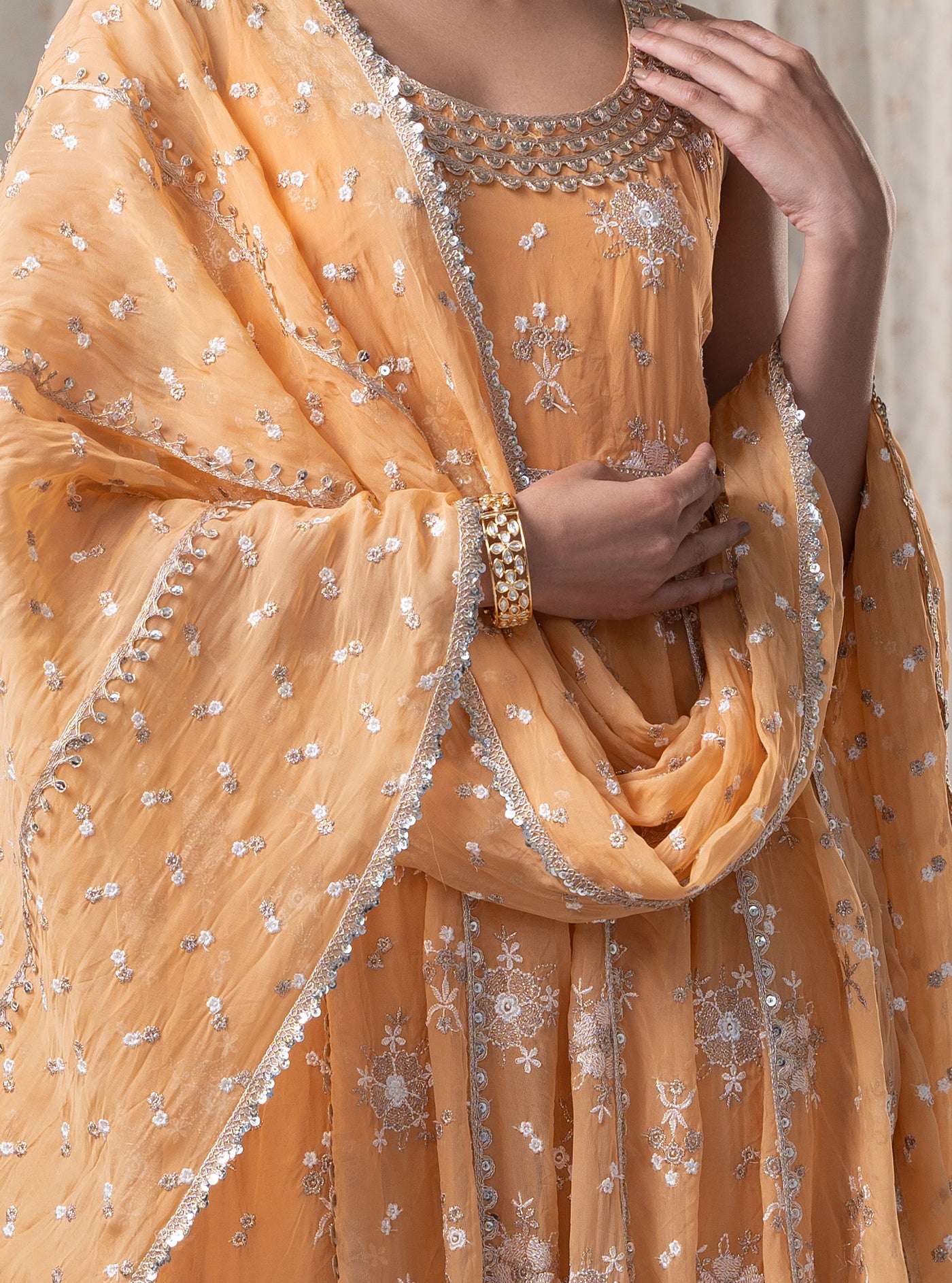 Mulmul Organza Kesariya Anarkali Orange Kurta With Mulmul Pima Kesariy