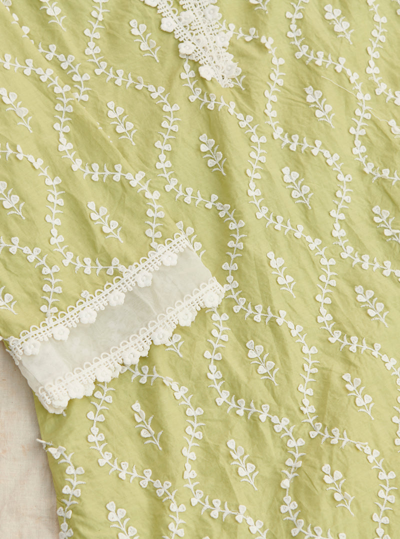 Mulmul Cotton Maneri Lime kurta