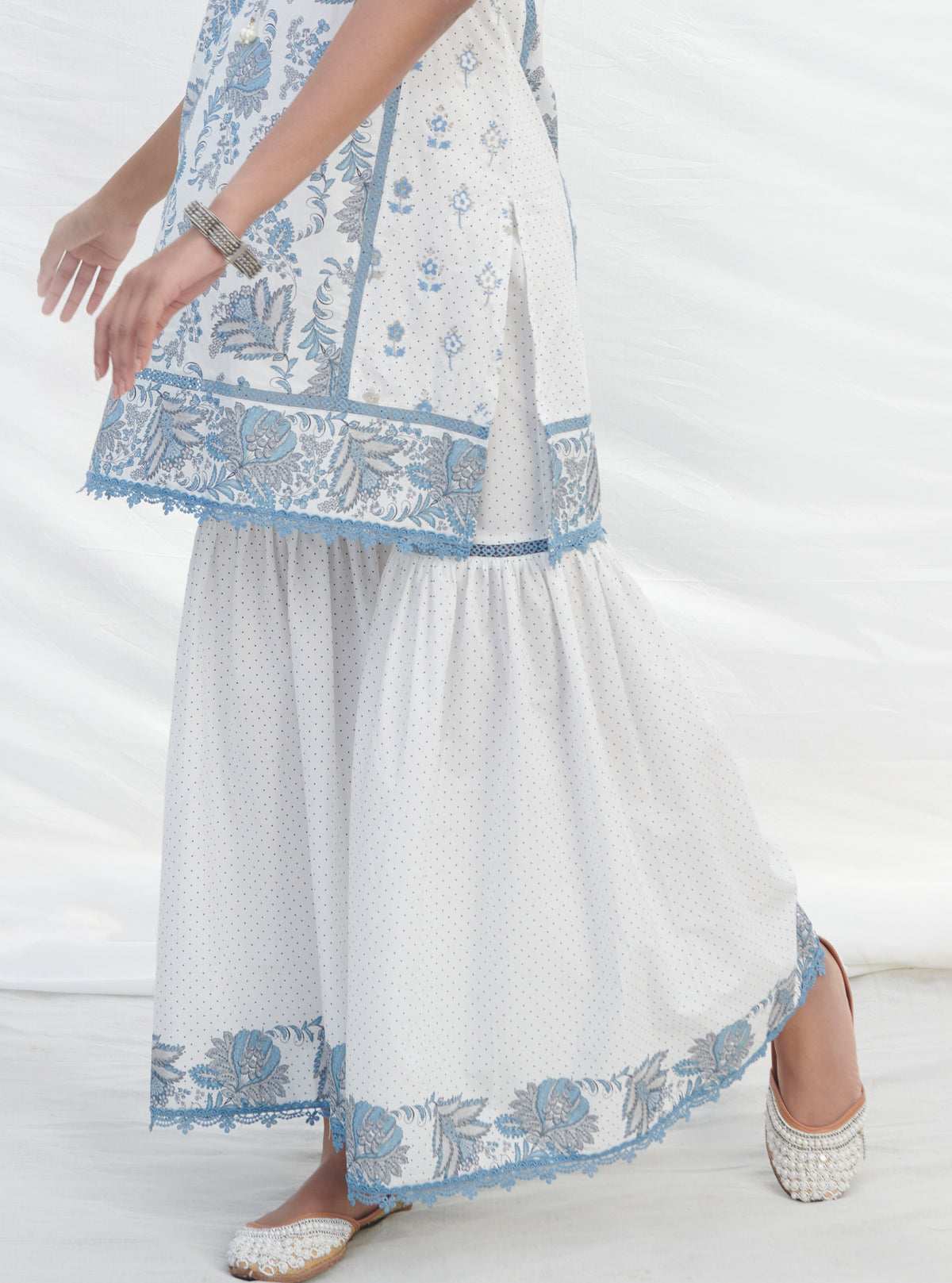 Mulmul Cotton Sakura Blue Kurta With Mulmul Cotton Sakura Blue Pant